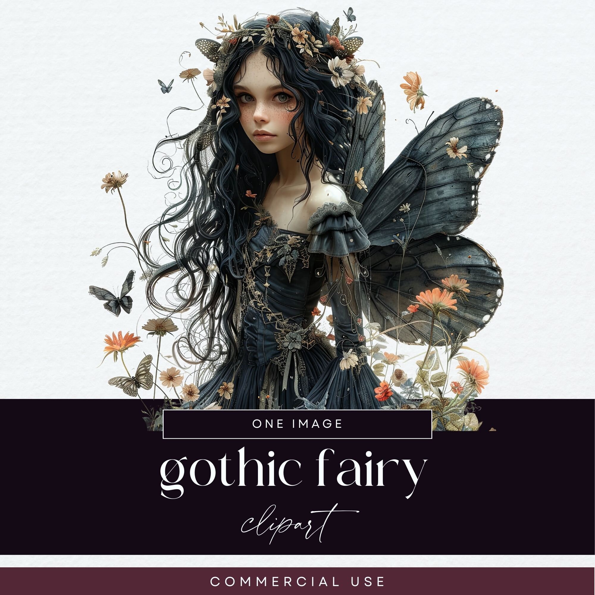 Gothic Fairy Clipart, Transparent PNG, Garden Fae Invite Illustration ...