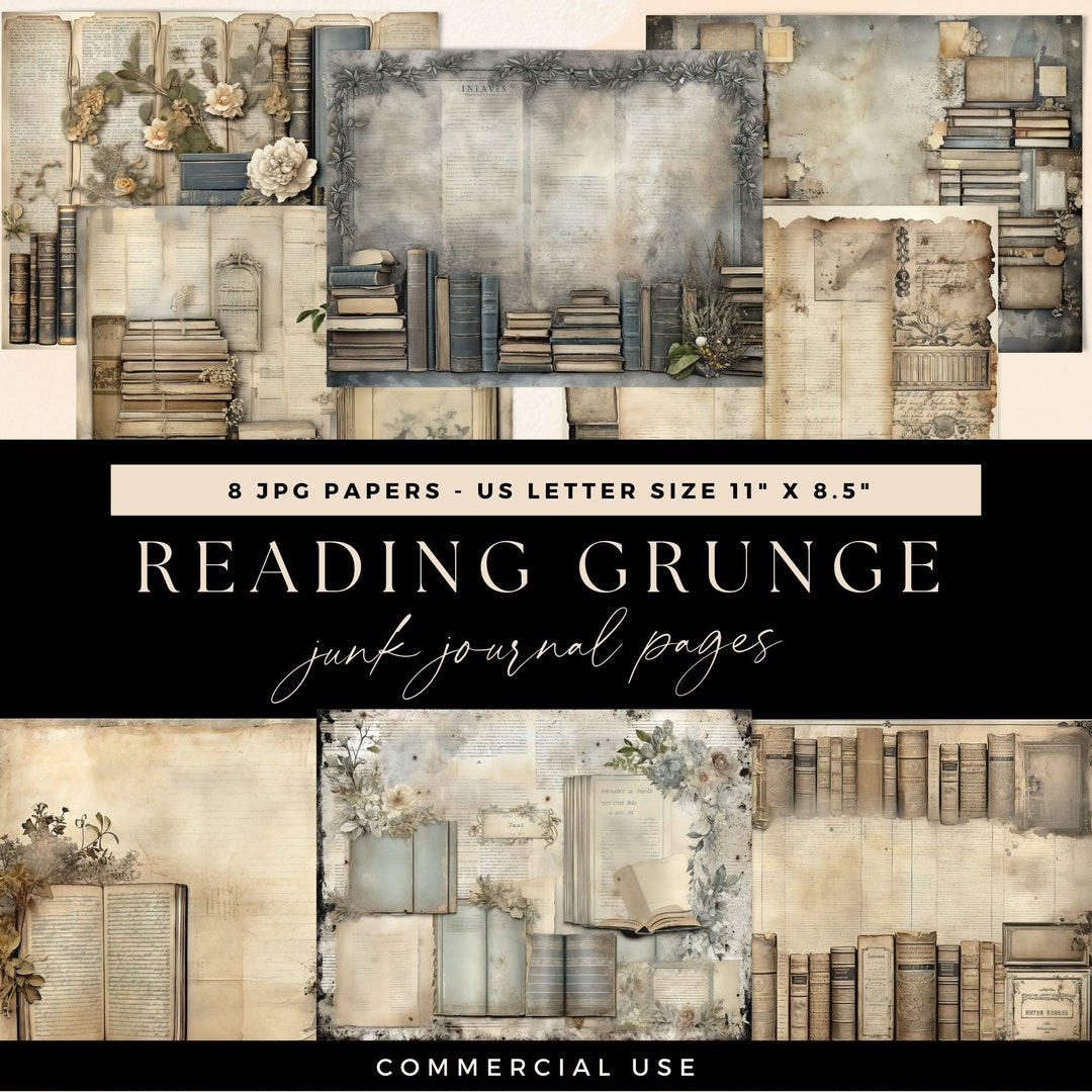 Vintage Book Junk Journal, Digital Background, Grunge Paper Pack ...