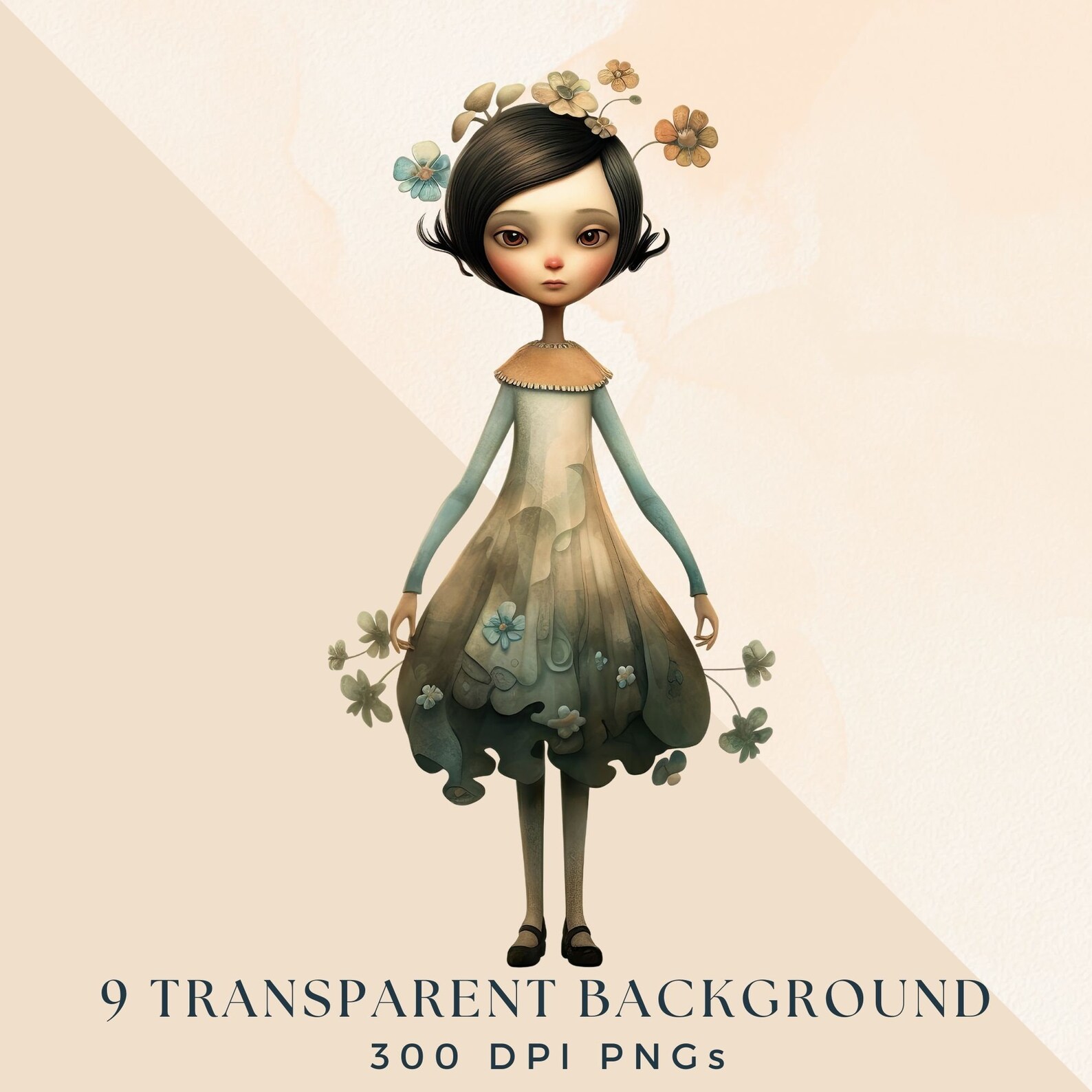 Boho Spring Girl Clipart Pack, PNG, Cute Floral Springtime Dolls Clip ...