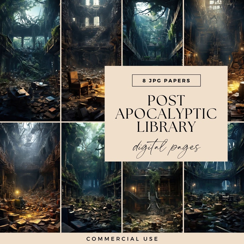 Post Apocalyptic Library Digital Papers, INSTANT DOWNLOAD, Book Lover ...