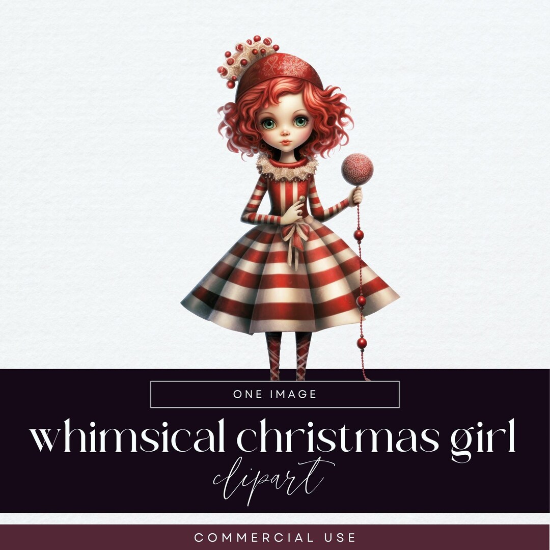 Whimsical Christmas Doll Clipart, Winter Christmas Girl Clip Art ...