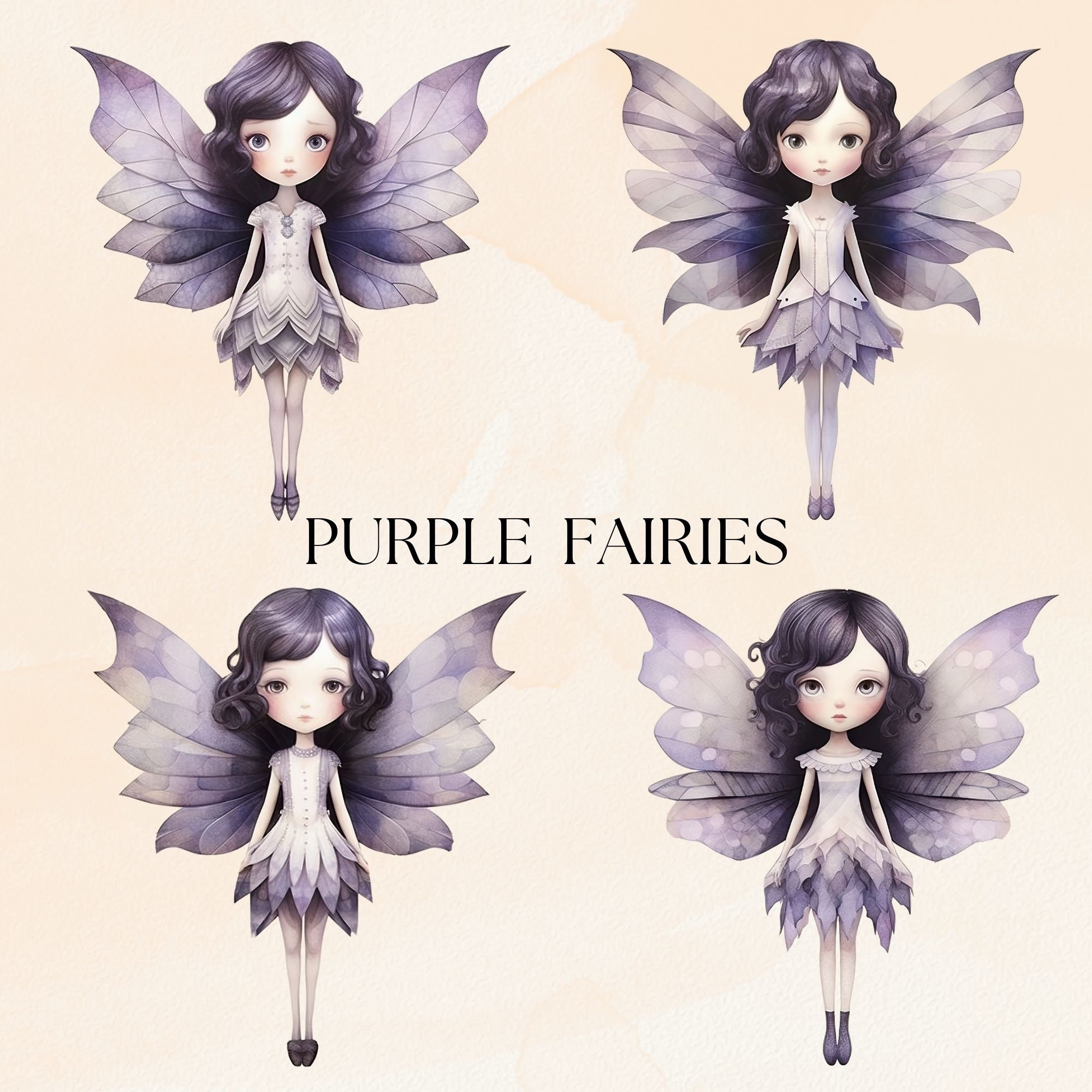 Purple Fairies Clip Art Clipart Pack, Transparent Pngs, Watercolour Fairy, Junk Journal Whimsy ...