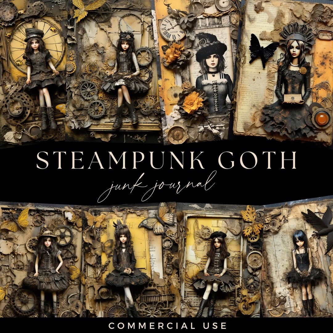 Steampunk Junk Journal Pages, Vintage Papers, Digital DOWNLOAD, Yellow ...