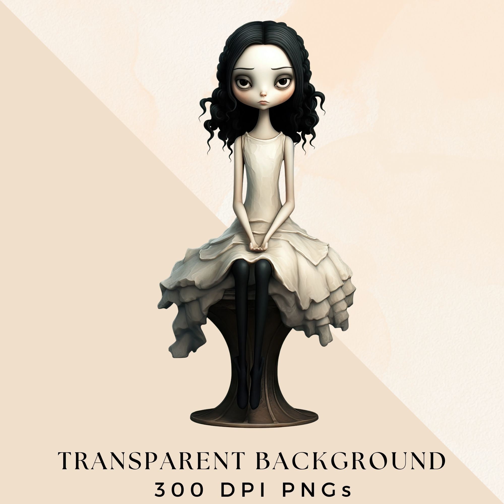 Gothic Doll Clipart, Transparent PNG, Creepy Girl Stool Clip Art, Junk ...