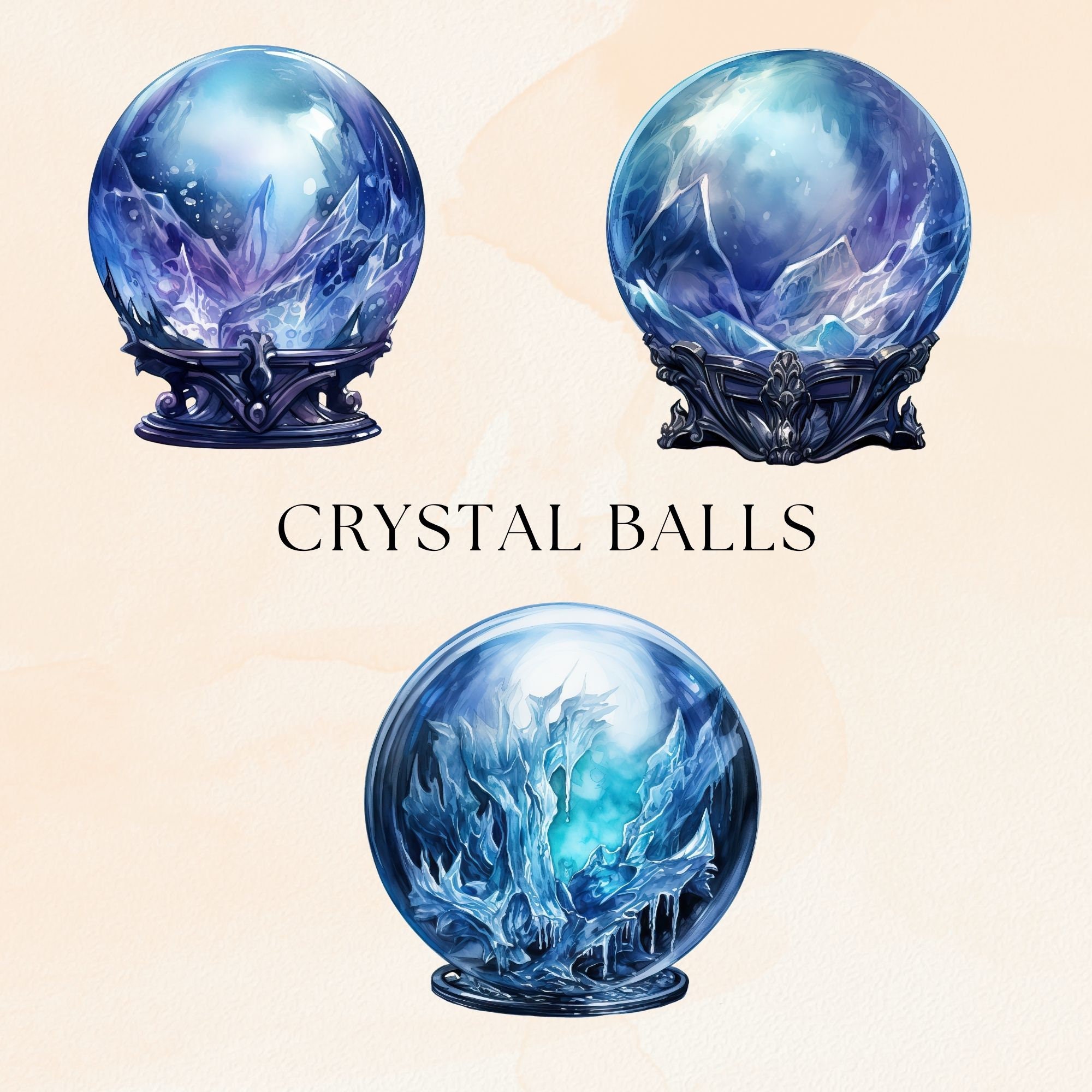 Crystal Ball Blue Clipart Pack Fantasy PNG Watercolor Clip - Etsy