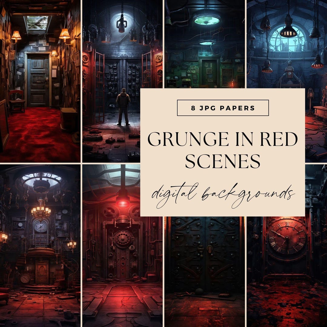 Basement Digital Backdrop, Escape Room Scene, Scrapbook, Red Grunge ...