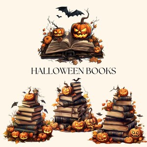 Halloween Book Clipart, Pumpkin Book Pile Clip Art, Fantasy Stacked ...