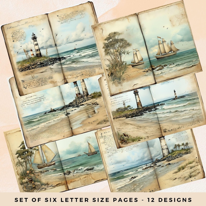 Beach Junk Journal Kit, Digital Ocean Sailboat Paper, Scrapbooking ...