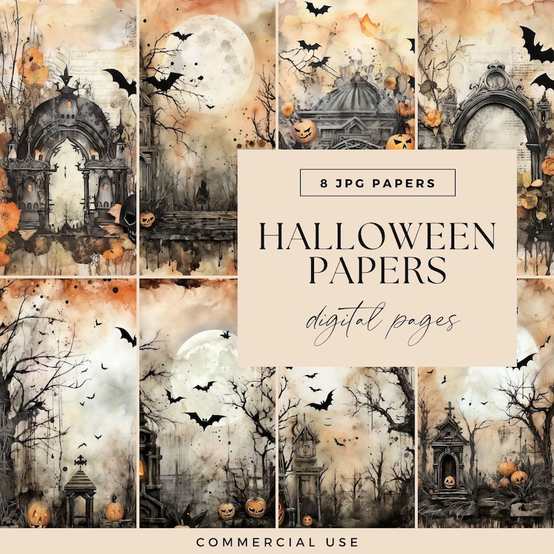 Halloween Digital Papers, INSTANT DOWNLOAD, Vintage Graveyard, Junk ...