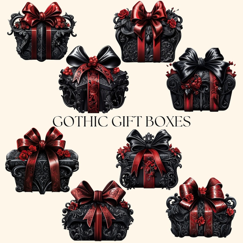 Gothic Gift Boxes Clipart, Presents Clip Art, Download PNG, Gift Box ...