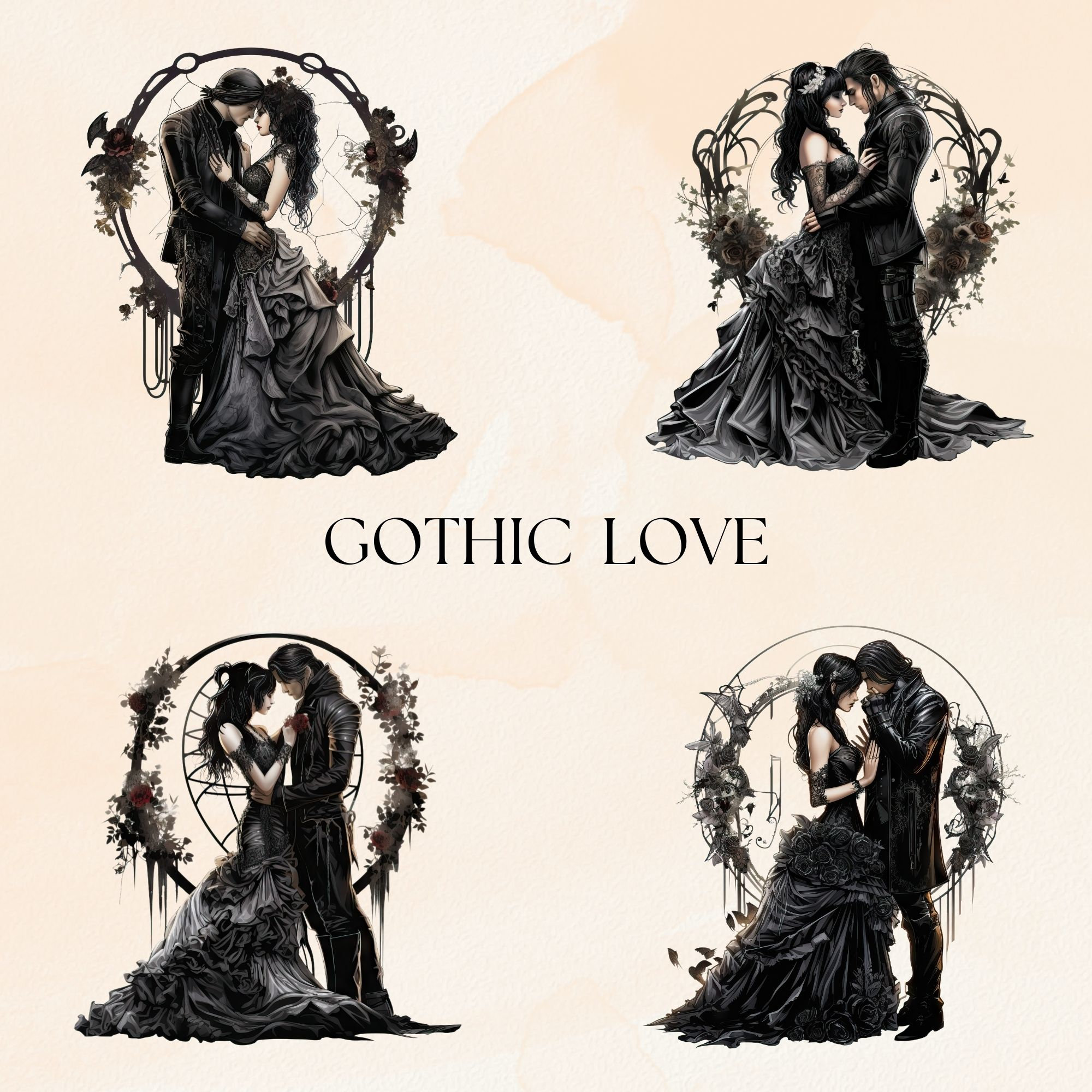 Dark Romance Wedding Clipart Pack, Transparent Pngs, Junk Journal ...