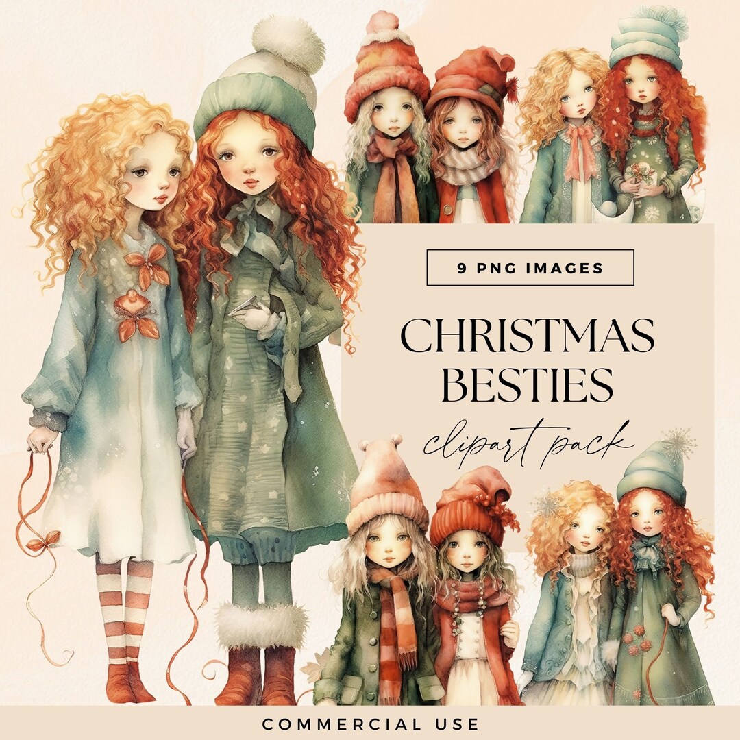 Christmas Bestie Clipart Pack, Transparent PNG, Watercolor Besties ...