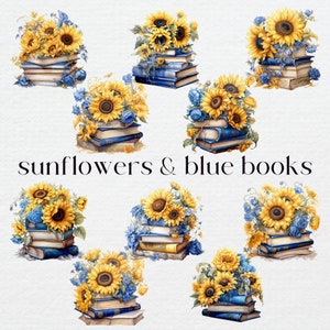 Sunflower Book Pile Clipart, Wedding Shower Invite Clip Art, Botanical ...
