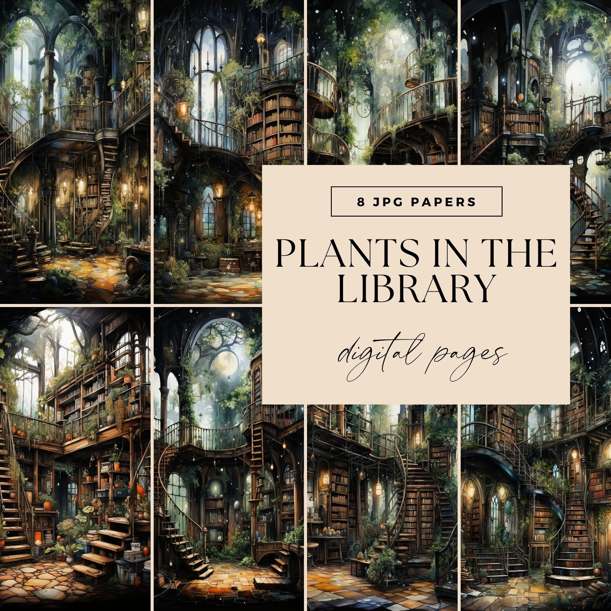 Plant Library Digital Papers, INSTANT DOWNLOAD, Book Lover Jpg 300 Dpi ...