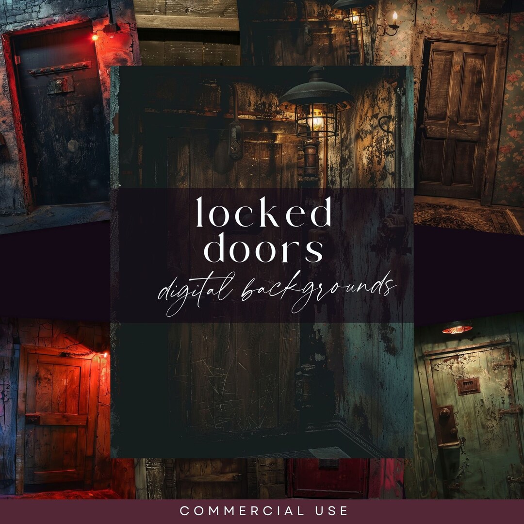 Grunge Escape Room Digital Backdrop, Hidden Door Scene, Scrapbook, Dark ...