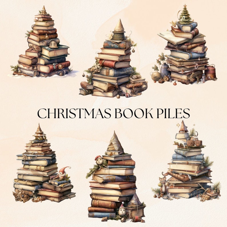 Christmas Book Clipart Pack, Xmas Book Pile, Library Clip Art, Holiday ...