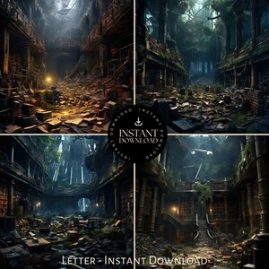 Post Apocalyptic Library Digital Papers, INSTANT DOWNLOAD, Book Lover ...