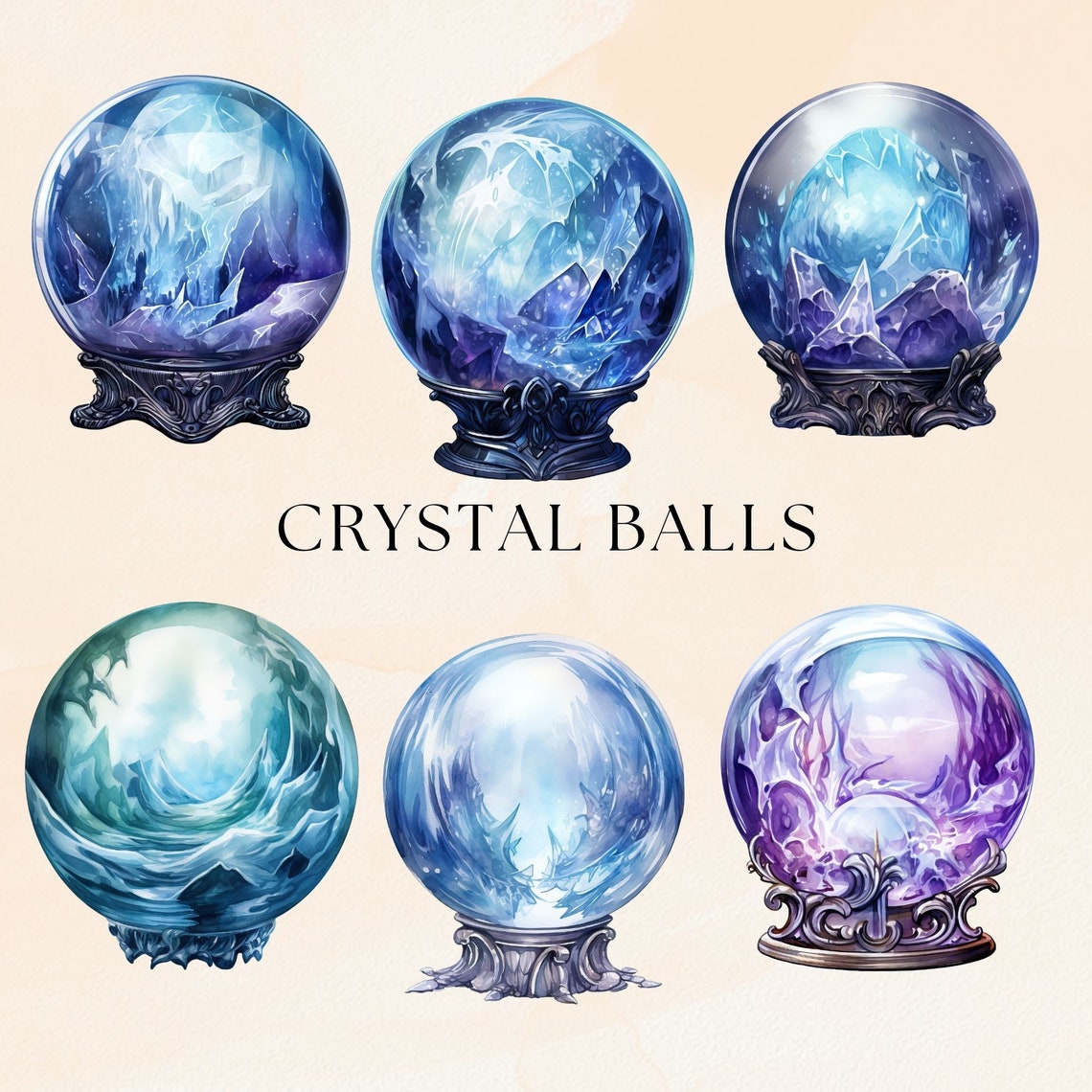 Crystal Ball Blue Clipart Pack Fantasy PNG Watercolor Clip - Etsy