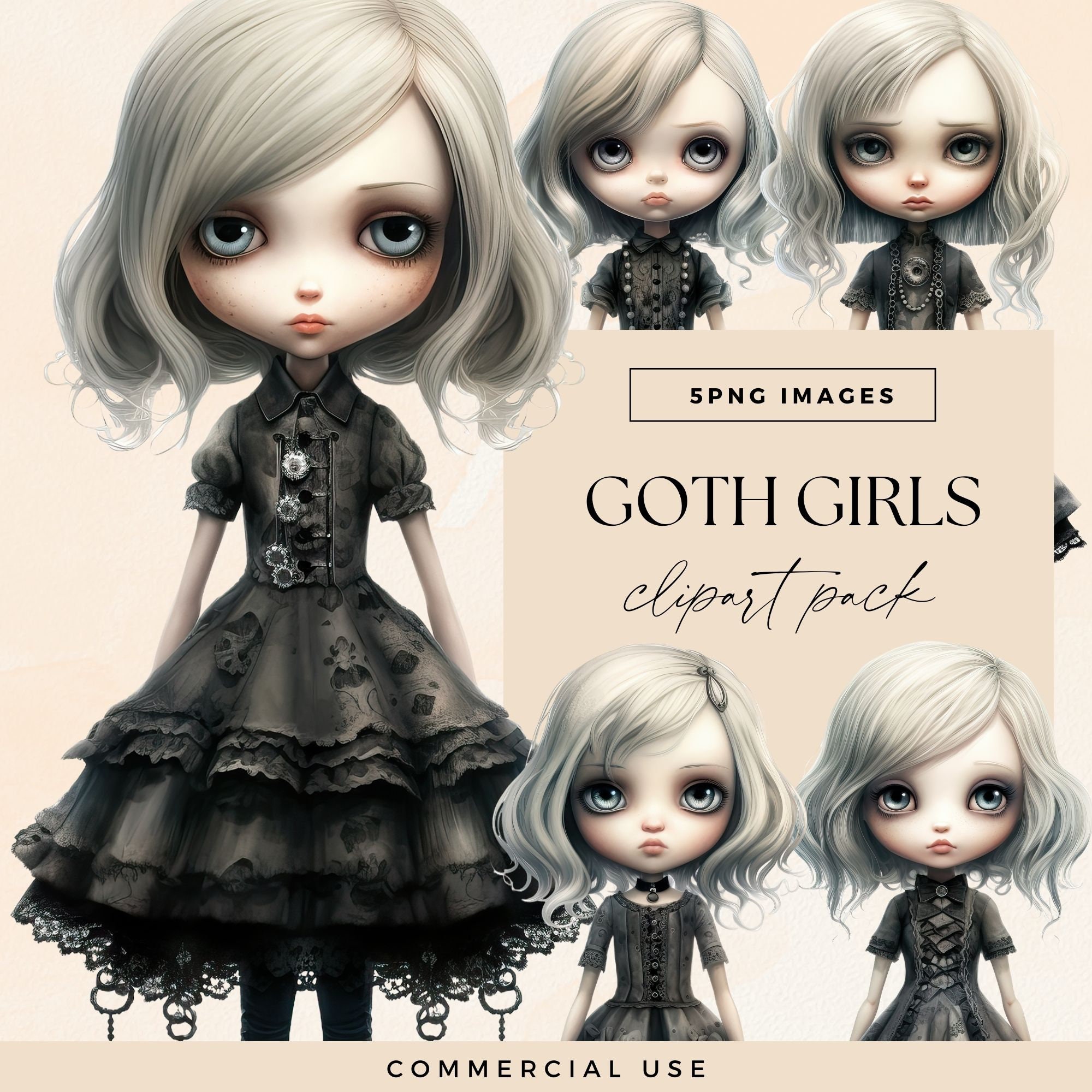 Goth Girl Clipart, Transparent PNG, Gothic Watercolor Paper Dolls, Junk ...