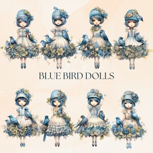 Blue Bird Botanical Girls Clip Art Clipart Pack, Watercolour ...