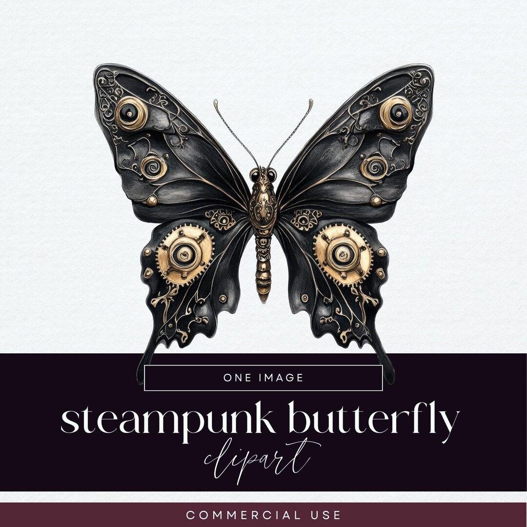 Steampunk Butterflies Clipart Kit, Transparent PNG, Junk Journal ...