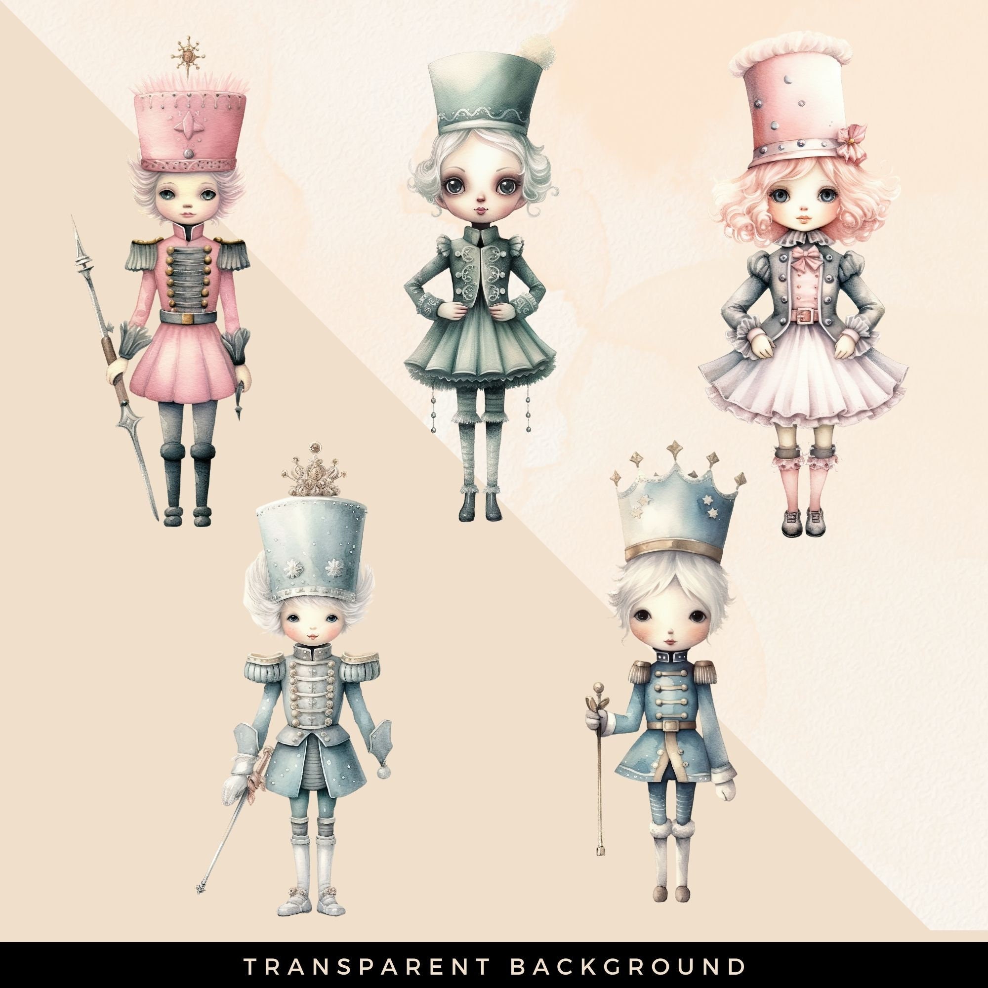 Pastel Christmas Nutcracker Clipart and Texture Pack, Cute Winter Clip ...