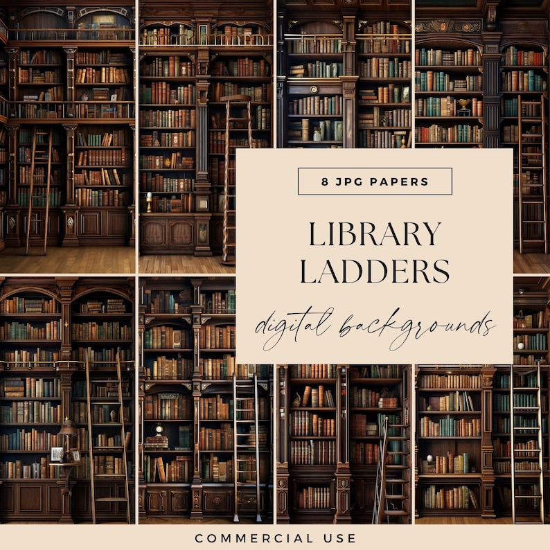 Library Digital Papers, Reading Room Printable, Scrapbooking, Book ...