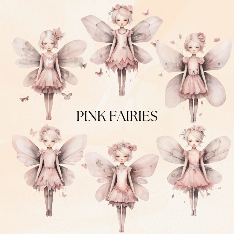 Pink Fairies Clip Art Clipart Pack, Transparent Pngs, Watercolour Fairy ...