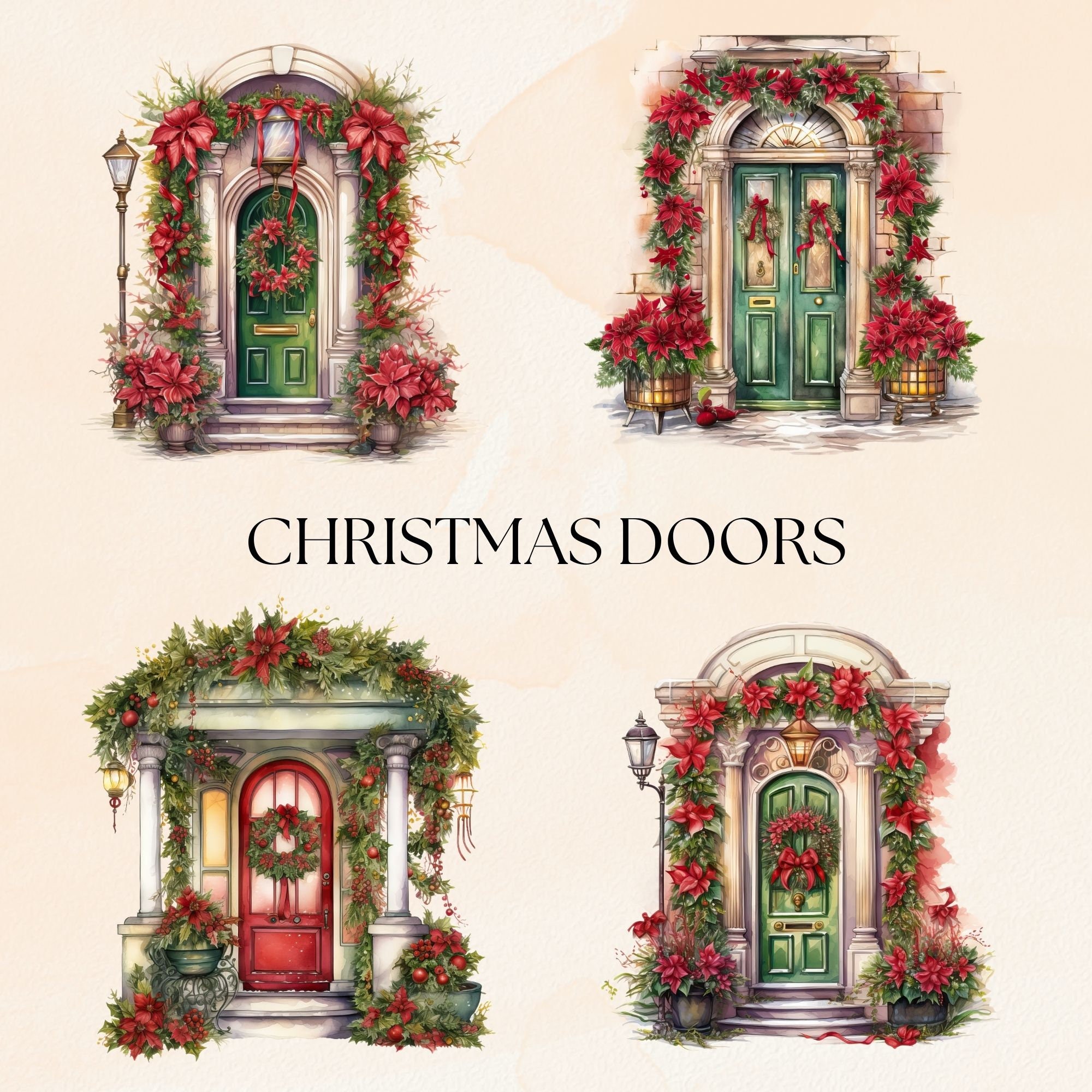 Christmas Front Door Clipart Xmas Wreath Clip Art - Etsy