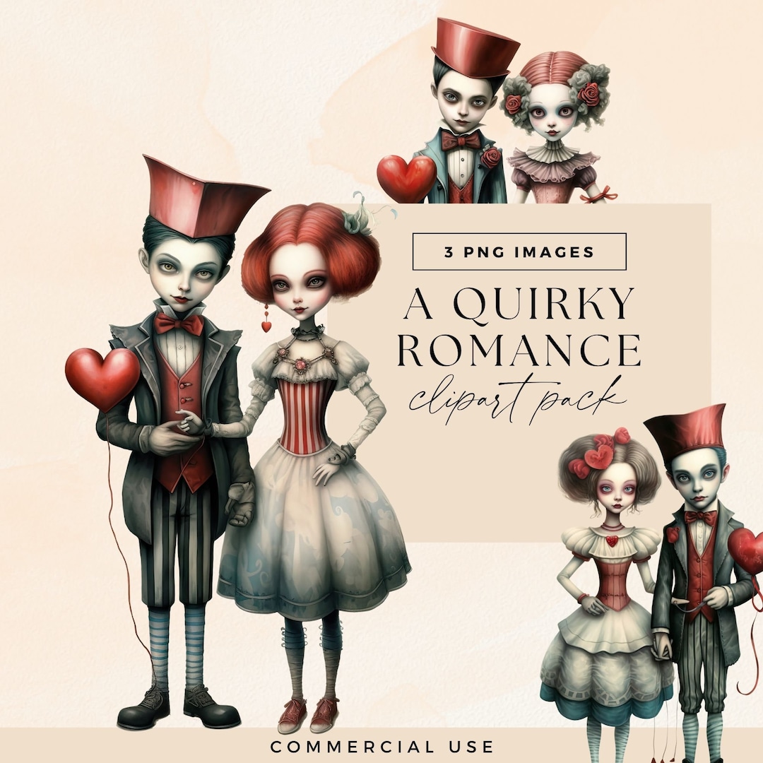 Whimsical Romance Clipart, Transparent PNG, Quirky Wedding Couple Clip ...