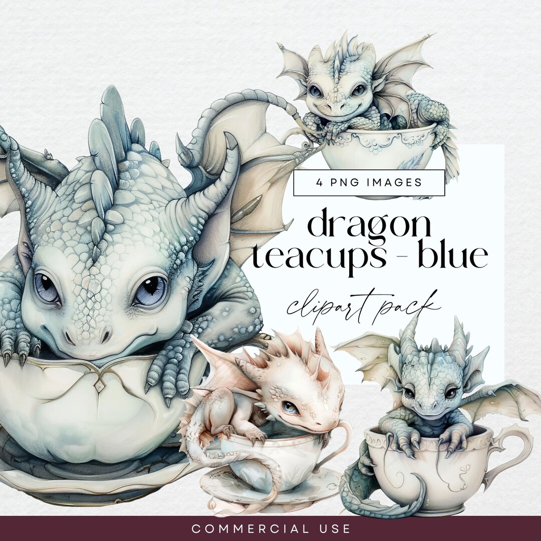 Baby Dragon Clipart Bundle, PNG, Pastel Watercolor Tea Cup Creatures ...