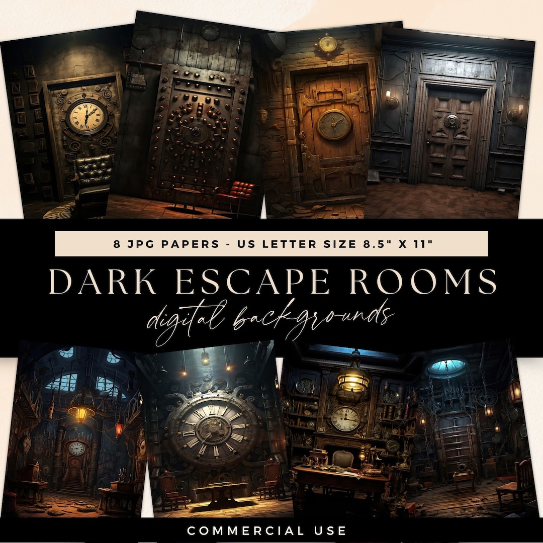 Dark Escape Room Digital Backdrop, Hidden Door Scene, Scrapbook, Grunge ...
