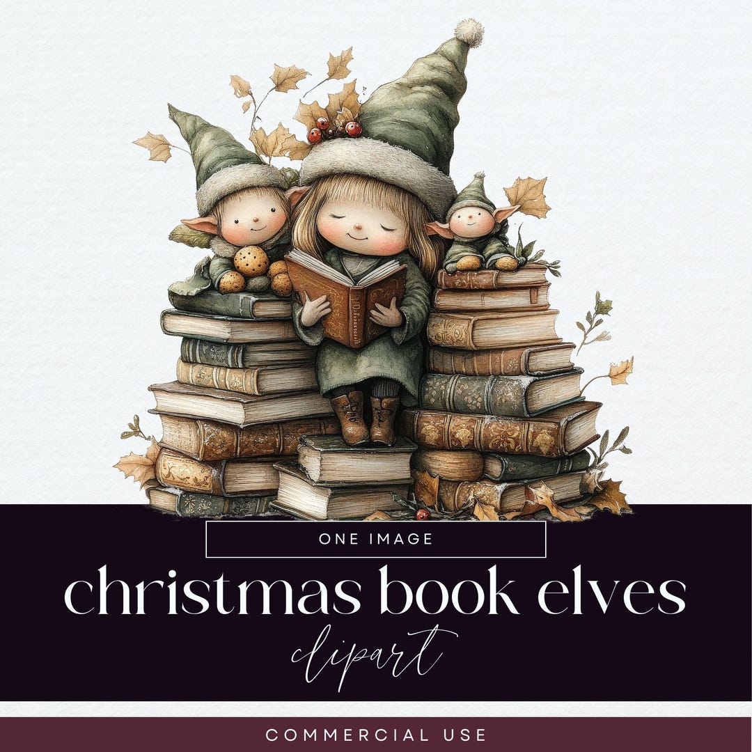 Christmas Book Lover Clipart, Elf Book Pile Clip Art, PNG, Book Stack ...