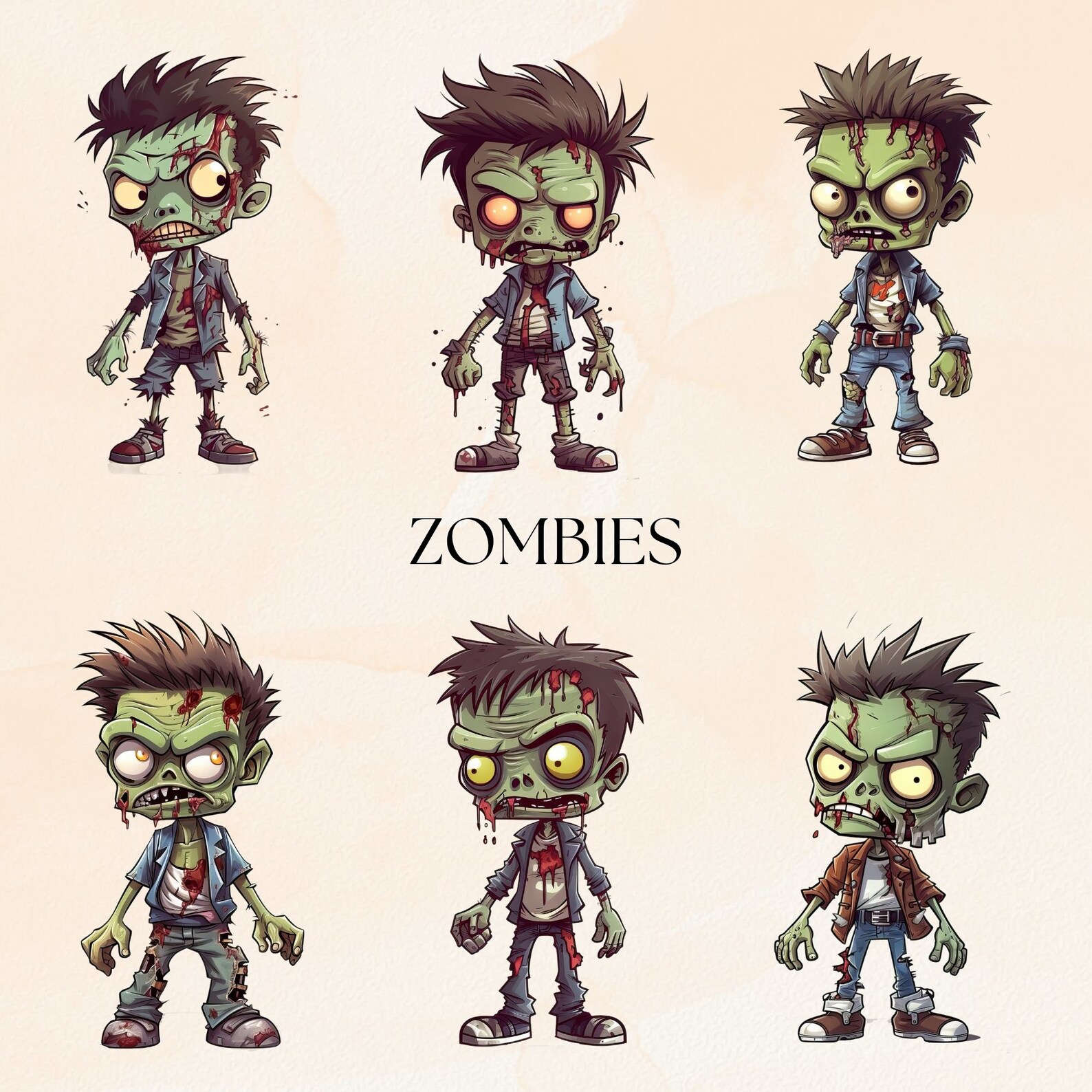 Clipart Bundle Zombie, Halloween Characters Clip Art Pack, Horror ...