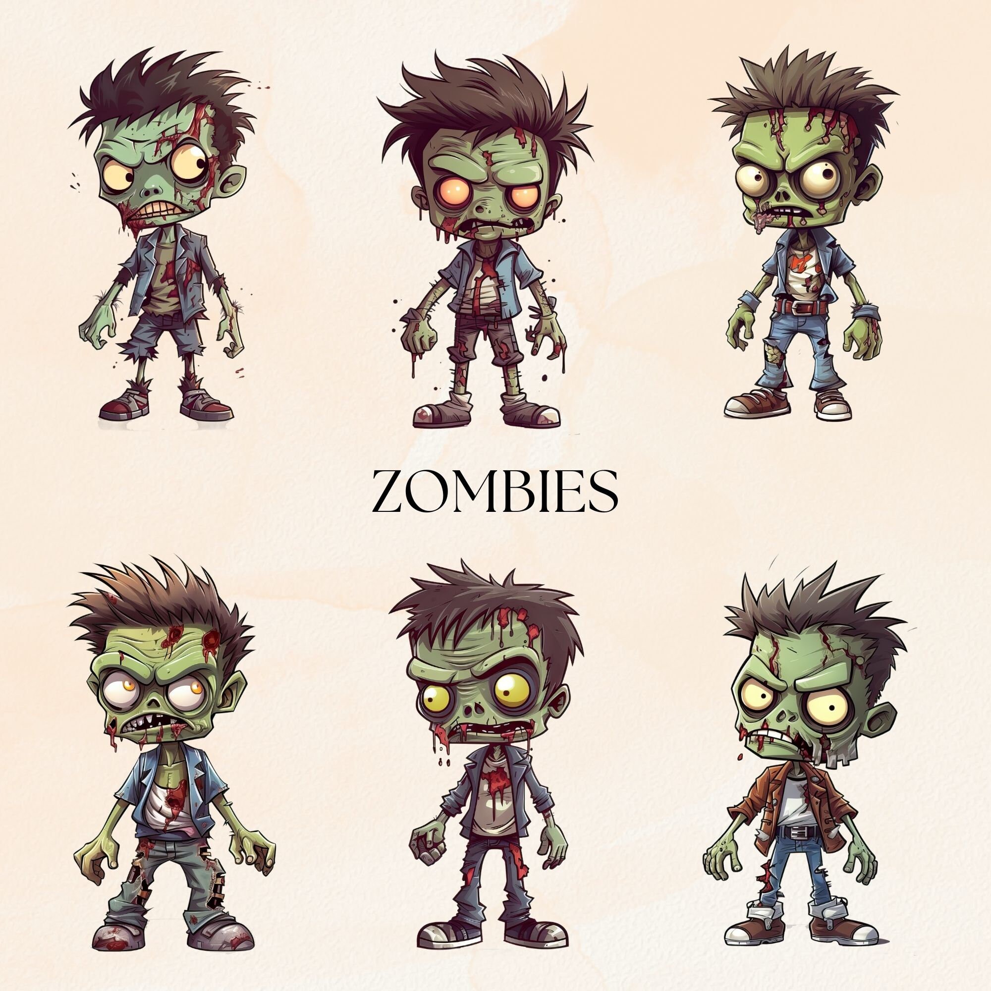 Clipart Bundle Zombie, Halloween Characters Clip Art Pack, Horror ...
