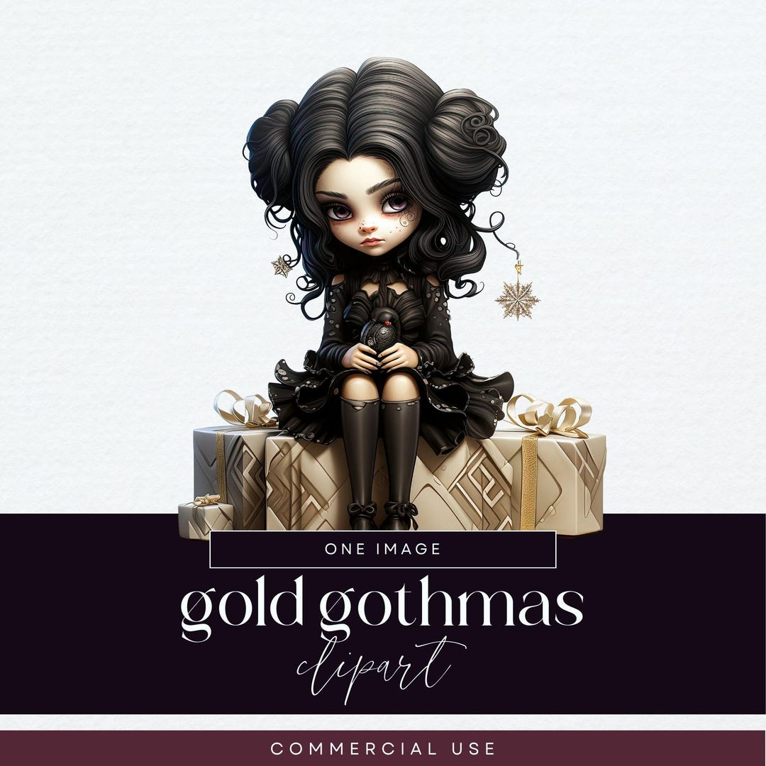 Gothic Christmas Girl Clipart, Goth Decor Holiday Party Invitation ...