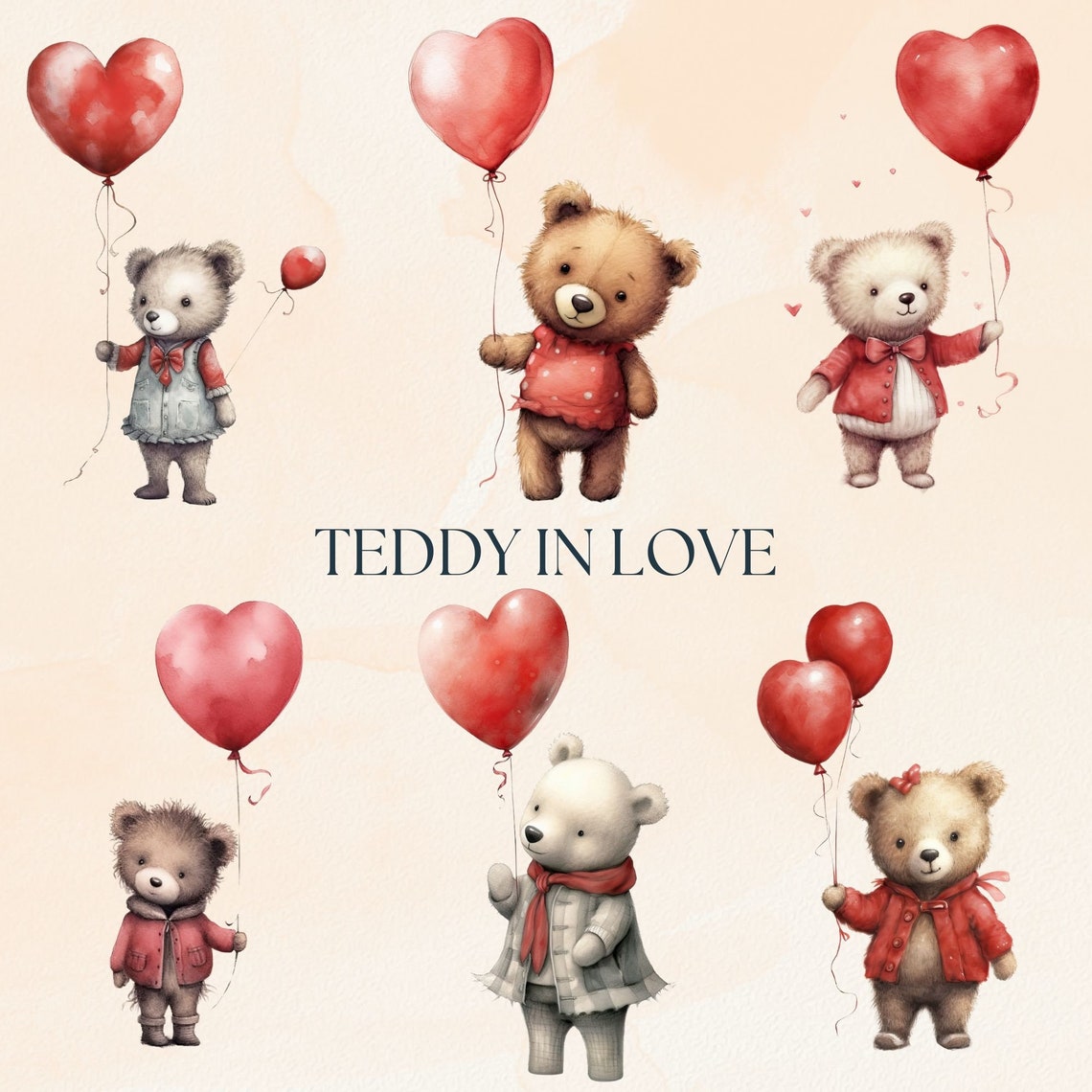 Valentine Bear Clipart Red Love Heart Balloon Clip Art - Etsy