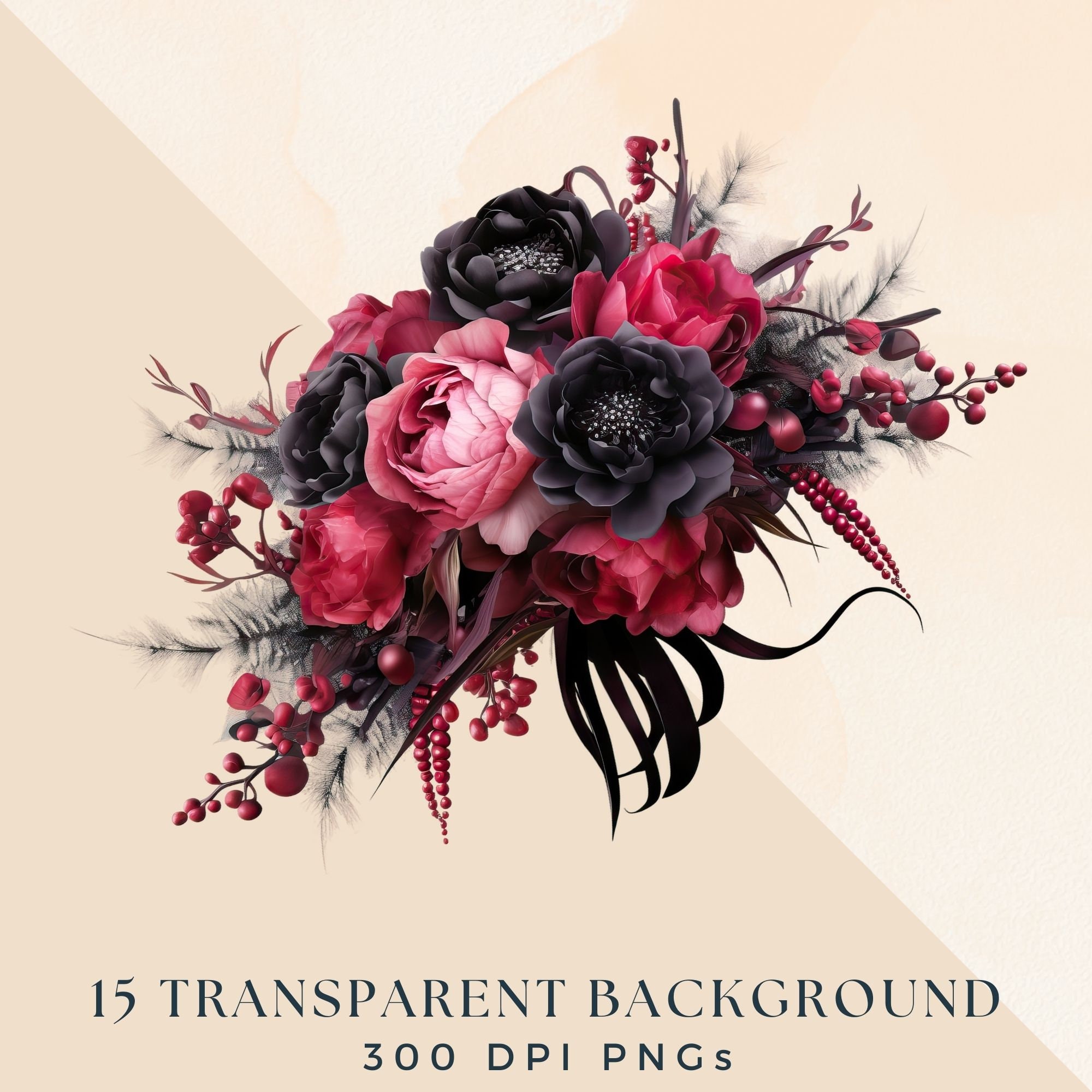 Gothic Flower Bouquet Clipart, Transparent Pngs, Black Red Roses ...