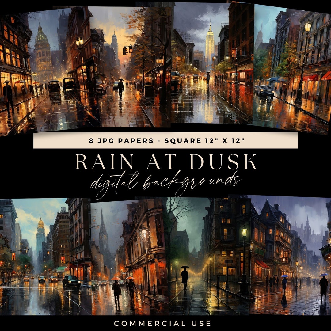 City Digital Backdrop, Rain Dusk Background, Street Junk Journal, Photo ...