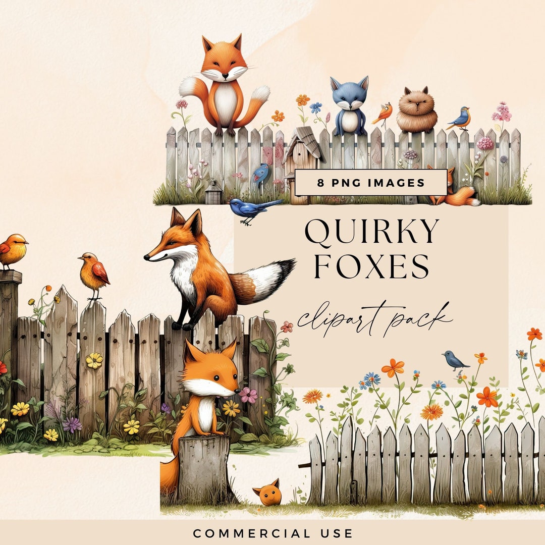 Whimsical Fox Clipart Bundle, Transparent PNG, Quirky Art, Cute Animals ...