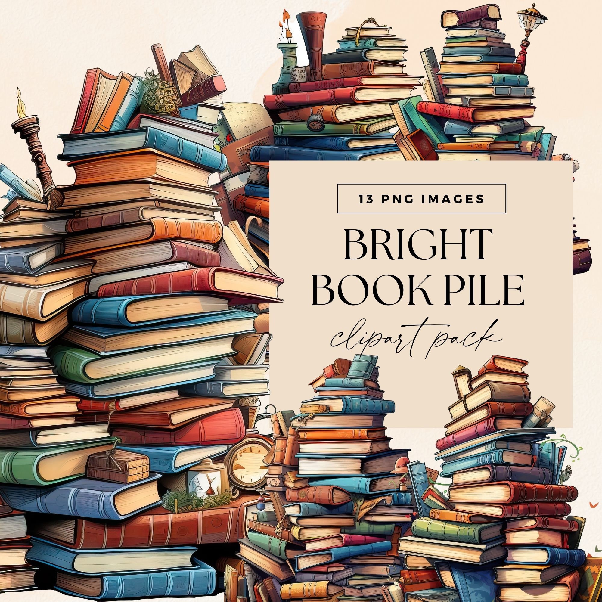 Bright Book Pile Clipart Bundle, Transparent PNG, Library Clip Art ...