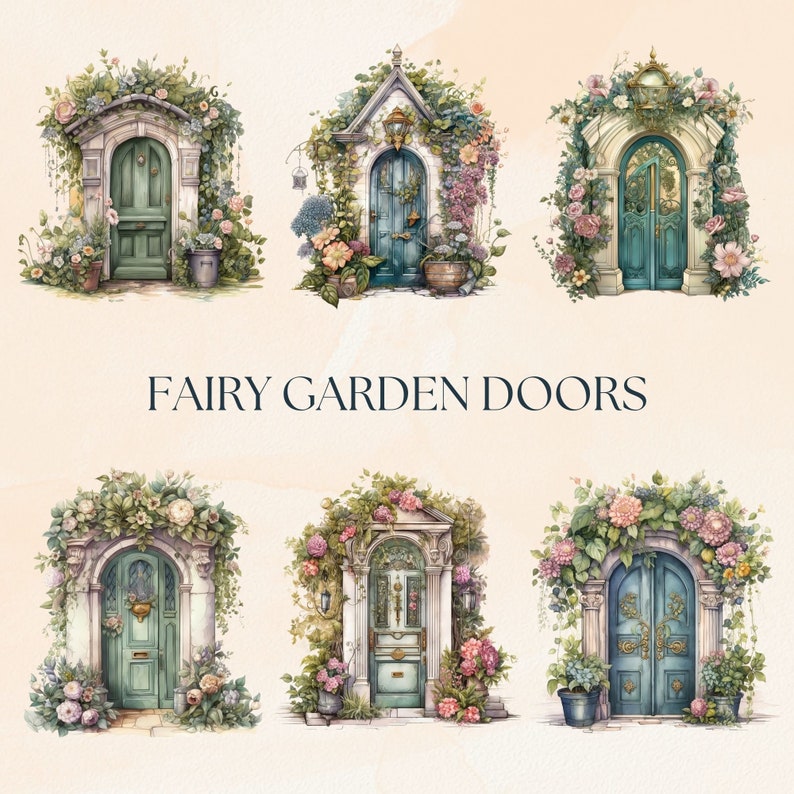 Fairy Door Clipart Bundle, Secret Garden Clip Art, Watercolour PNG ...