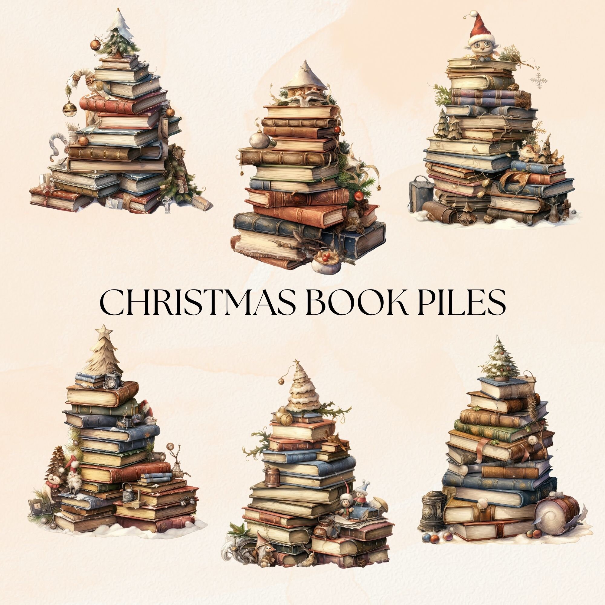Christmas Book Clipart Pack, Xmas Book Pile, Library Clip Art, Holiday ...