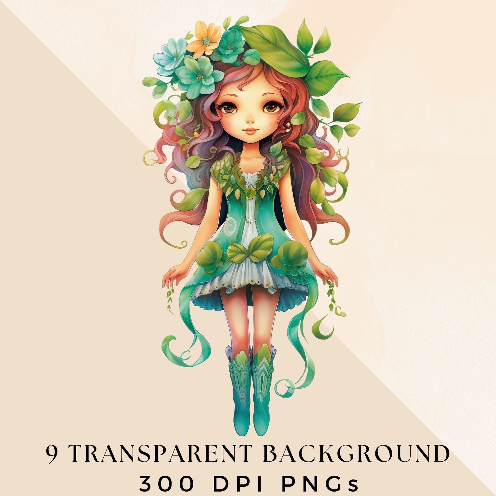 Spring Girl Clipart Pack PNG, Watercolor Cute Springtime Doll Clip Art ...