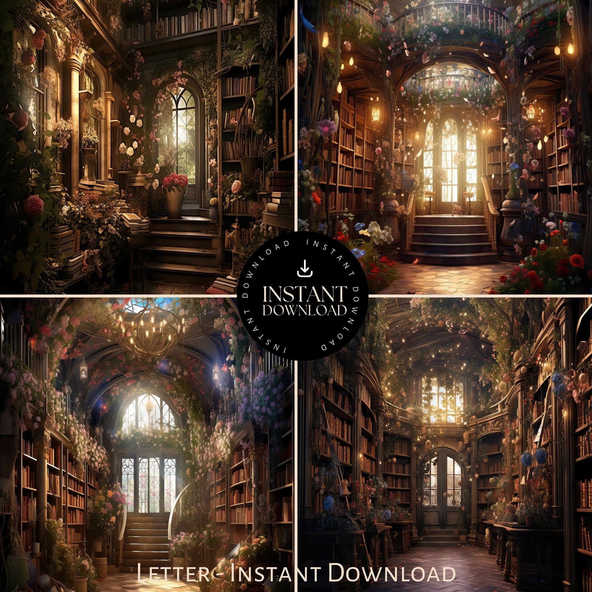 Whimsical Library Digital Papers INSTANT DOWNLOAD Book Lover - Etsy