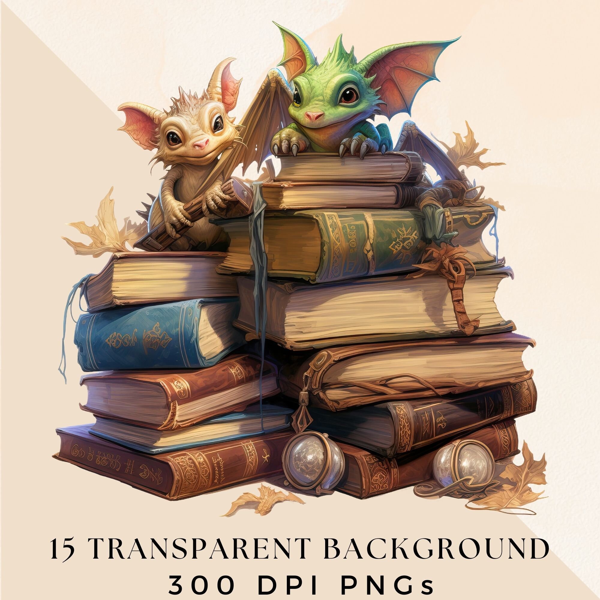 Fantasy Books Clip Art Pack, Dragon Book Pile, Library Clipart, Fantasy ...