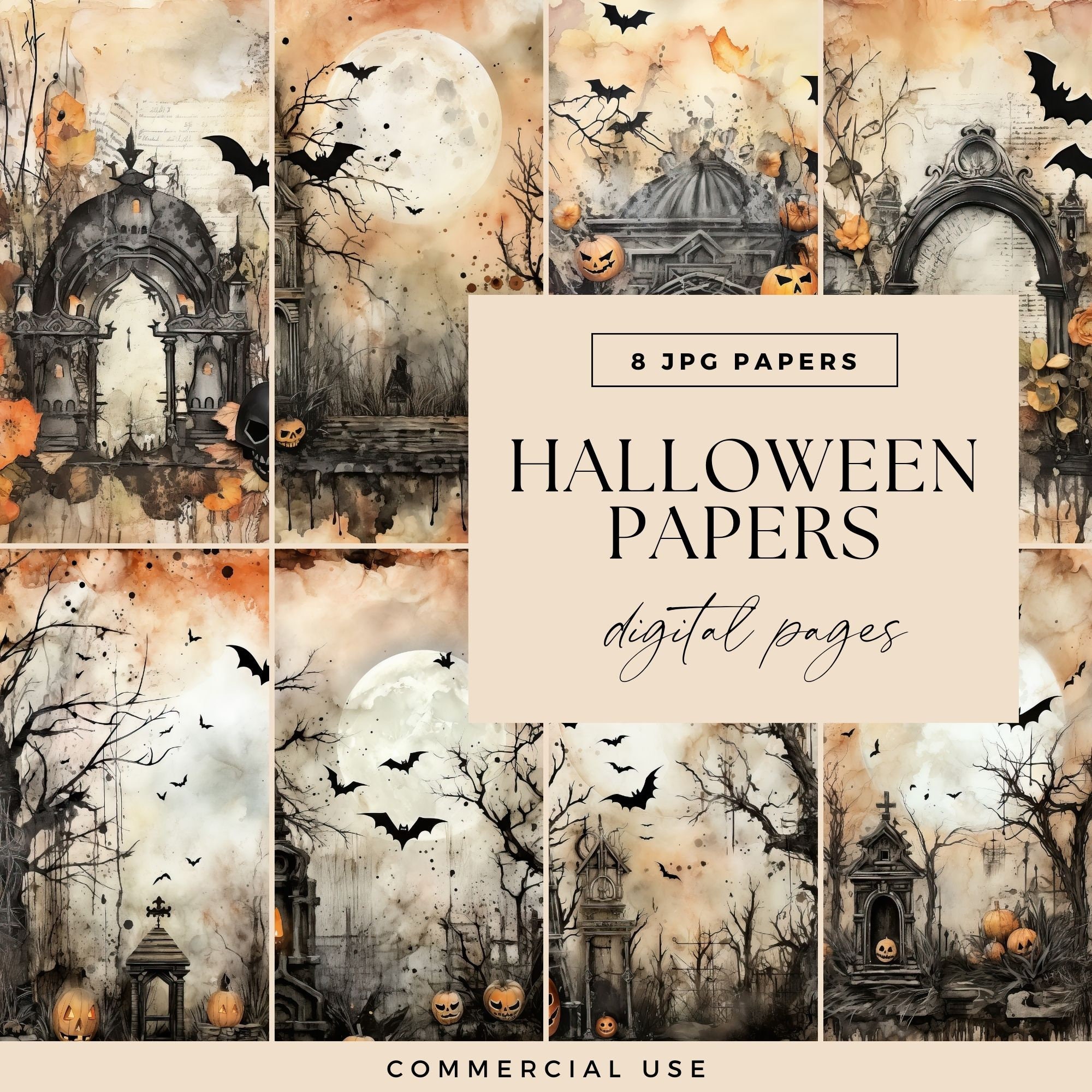 Halloween Digital Papers INSTANT DOWNLOAD Vintage Graveyard - Etsy