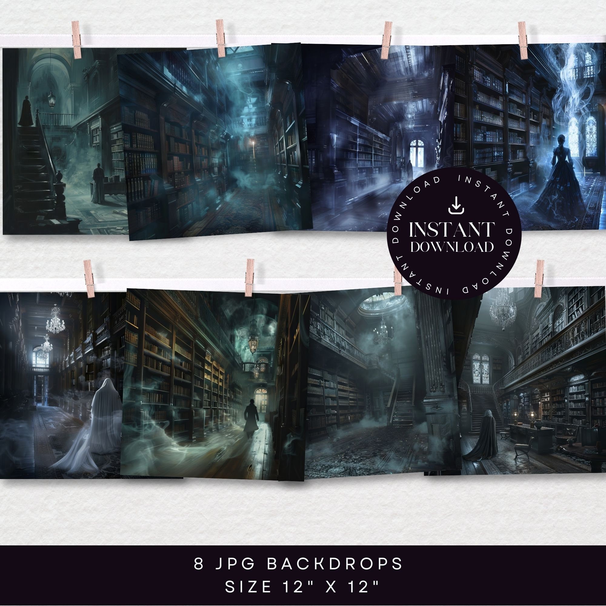 Spooky Library Junk Journal, Dark Backdrop Paper, Digital Download ...