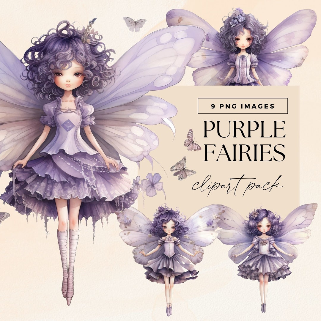Purple Fairies Clip Art Clipart Pack, Transparent Pngs, Watercolour Fairy, Junk Journal Whimsy ...