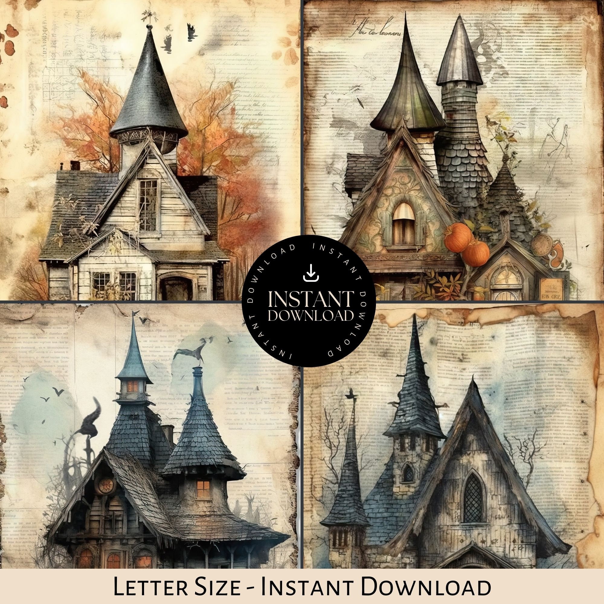 Creepy Haunted House Junk Journal, Old Vintage Manor Papers, Printable ...